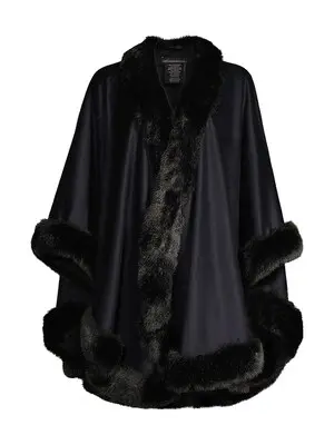 Sofia Cashmere Women's Faux Fur & Cashmere U-Cape - Burgundy Navy