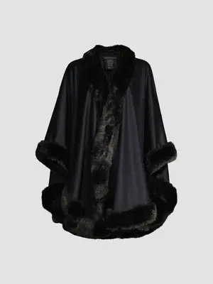 Sofia Cashmere Faux Fur & Cashmere U-cape - Navy