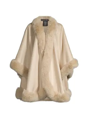 Sofia Cashmere Women's Faux Fur & Cashmere U-Cape - Burgundy Oat
