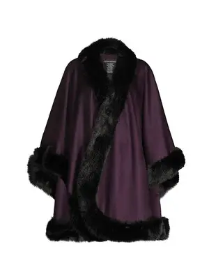 Sofia Cashmere Women's Faux Fur & Cashmere U-Cape - Burgundy Purple