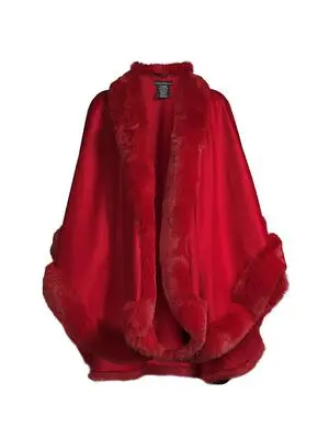 Sofia Cashmere Women's Faux Fur & Cashmere U-Cape - Burgundy Red
