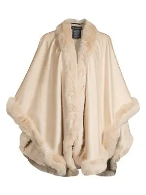 Sofia Cashmere Women's Faux Fur & Cashmere U-Cape - Burgundy Tan