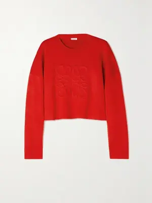 Loewe Cropped Embroidered Wool-blend Sweater
