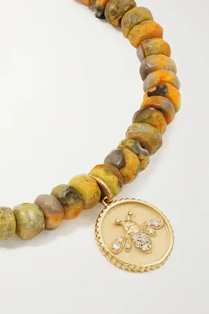 SYDNEY EVAN Tiny Bee 14-karat Jasper And Diamond Bracelet - Yellow