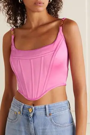 Versace Cropped Embellished Satin Bustier Top