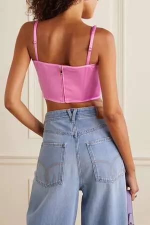 Versace Cropped Embellished Satin Bustier Top