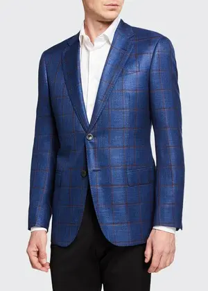 Giorgio Armani Giorgio Armani Windowpane Sport Coat Solid Medium Blue