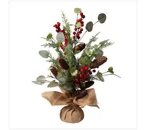 GLITZHOME Eucalyptus Berries And Cones Floral C Hristmas Decor - One-color