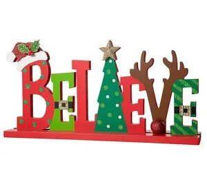GLITZHOME 14' Wooden Christmas 'believe' Table Decor - One-color