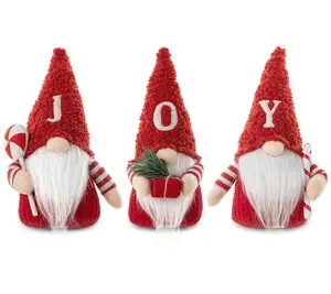 GLITZHOME Fabric Joy Christmas Gnome Decor S/3 - One-color