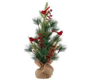 GLITZHOME 20'h Christmas Cardinal Table Tree De Cor - One-color