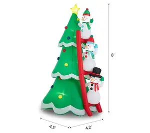 GLITZHOME 8' Inflatable Xmas Snowman Climbing U P Tree Decor