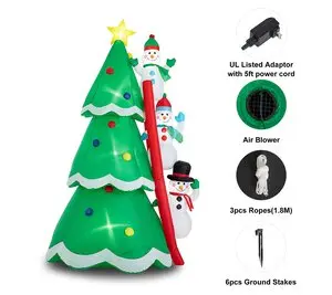 GLITZHOME 8' Inflatable Xmas Snowman Climbing U P Tree Decor