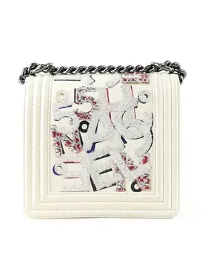 Chanel Handbag Graffiti Boy No. White Lambskin Leather Cross Body Bag