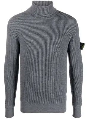 Stone Island Compass-patch Roll-neck Jumper - Grey