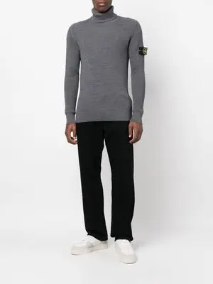 Stone Island Compass-patch Roll-neck Jumper - Grey