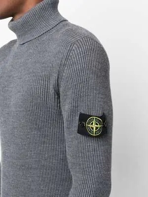 Stone Island Compass-patch Roll-neck Jumper - Grey