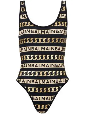 Balmain Striped Logo-print Swimsuit