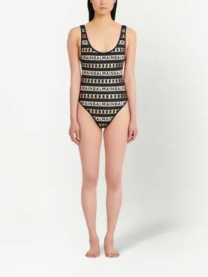 Balmain Striped Logo-print Swimsuit