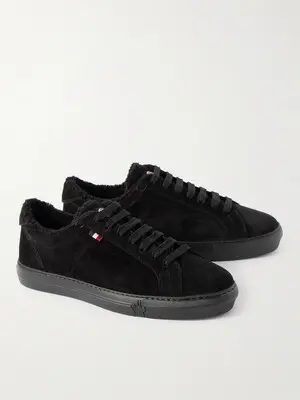 Moncler Shearling-lined Suede Sneakers - Black