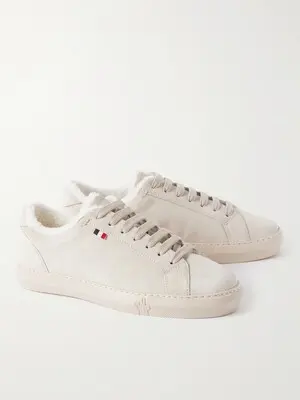 Moncler New Monaco Shearling-lined Suede Sneakers - Neutrals