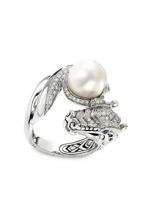 John Hardy Legends Naga Freshwater Pearl And Diamond Pavé Ring - Silver