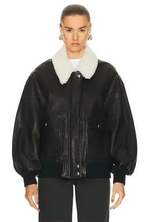Khaite Shellar Leather Jacket With Shearling Collar - Black