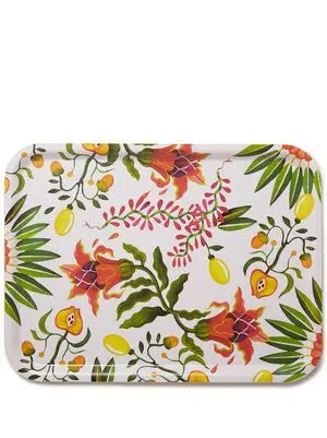 La DoubleJ Eden Floral-print Wooden Tray - White