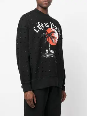 Palm Angels Graphic-print Embellished Sweatshirt - Black