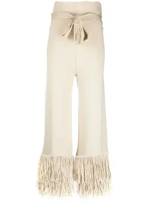 LUKHANYO MDINGI Ribbed-knit Tassel-trim Trousers - Neutrals