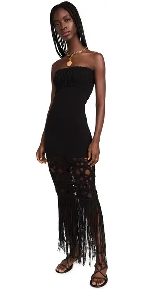 christopher esber crochet twisted fringe dress Christopher Esber Crochet Fringe Strapless Dress - Black