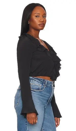 MORE TO COME Denise Ruffle Tie Top - Black