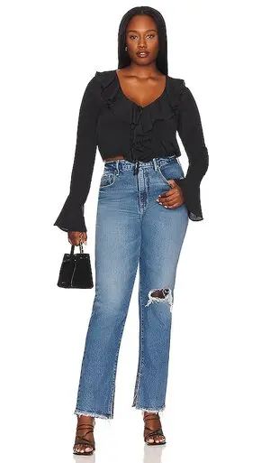 MORE TO COME Denise Ruffle Tie Top - Black