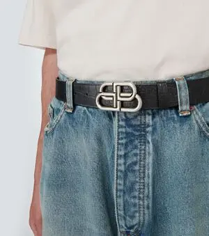 Balenciaga Bb Large Leather Belt - Black