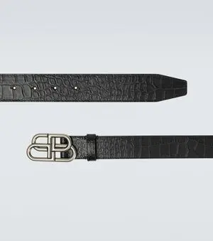 Balenciaga Bb Large Leather Belt - Black