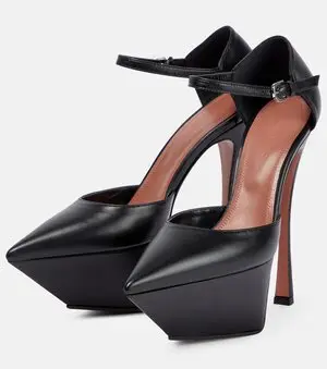 Amina Muaddi Angelica Leather Platform Pumps - Black