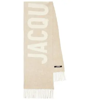 Jacquemus Logo Jacquard Virgin Wool Scarf - Beige