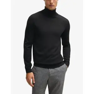 BOSS Funnel-neck Wool-knit Jumper - Black
