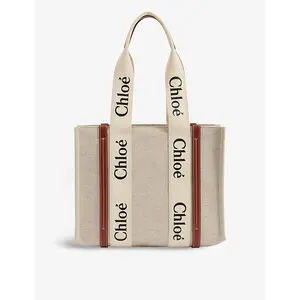 Chloé Woody Medium Cotton-canvas Tote Bag - White Brown