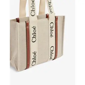 Chloé Woody Medium Cotton-canvas Tote Bag - White Brown