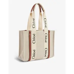 Chloé Woody Medium Cotton-canvas Tote Bag - White Brown