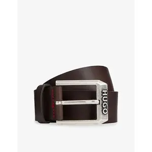 Hugo Logo-embossed Leather Belt 4cm - Dark Brown