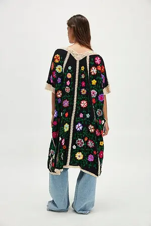 Free People Bella Flor Embroidered Kaftan - Black