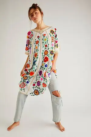 Free People Bella Flor Embroidered Kaftan