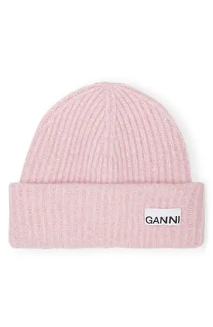 GANNI Ganni Structured Rib Wool-Blend Beanie Lilac Sachet