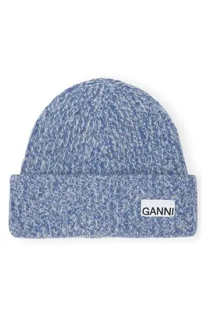 GANNI Ganni Structured Rib Wool-Blend Beanie Nautical Blue