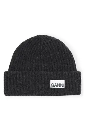 GANNI Ganni Structured Rib Wool-Blend Beanie Phantom
