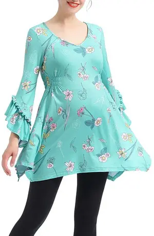 KIMI + KAI Sue Flare Sleeve Maternity/nursing Tunic - Multi Colored