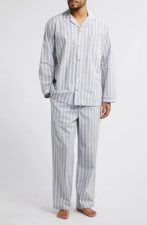 Nordstrom Cotton Poplin Pajamas - Grey Shirting Stripe