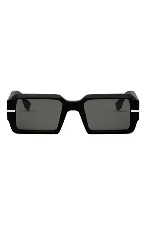 Fendi Fendi Graphy 52mm Rectangle Sunglasses Matte Black / Smoke